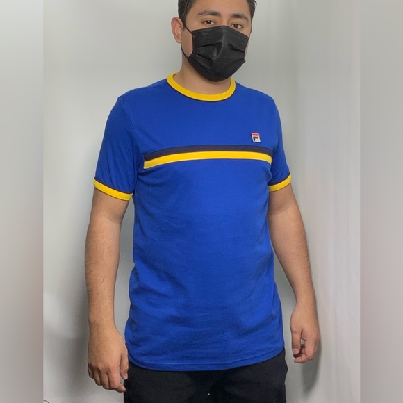 Fila | Shirts | Mens Fila Royal Blue Black Yellow Short Sleeve Tee ...